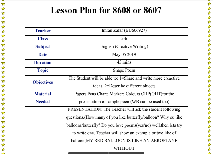 English Lesson Plans For B ed M ed Teaching Practices 8607 8608 New
